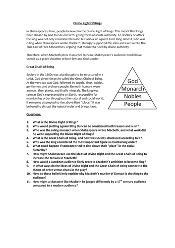 Divine Right Of Kings Worksheet | Teaching Resources