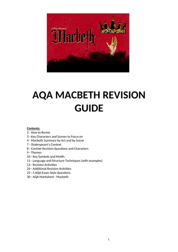 AQA Macbeth Revision Guide | Teaching Resources