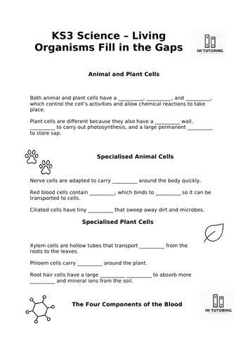 Living organisms fill-in-the-gap | KS3 | Teaching Resources
