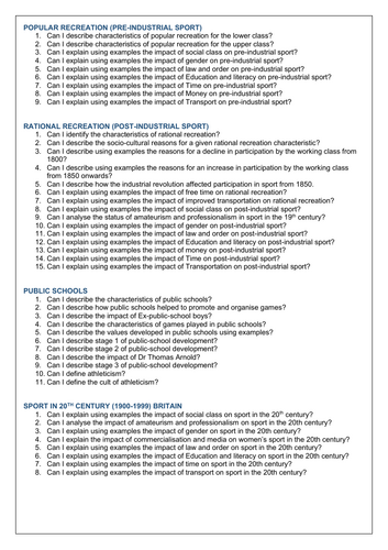 Sport and Society Revision notes and Questions | Teaching Resources