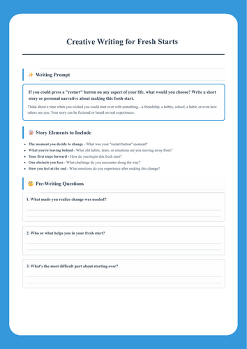 Creative Writing Worksheet | Fresh Starts & New Beginnings | Teaching ...