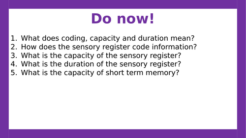 AQA A-level Psychology: Multi-store Model of Memory. (Lesson 2 of ...