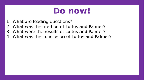 AQA A-level Psychology: Leading Questions and Post-Event Discussion ...
