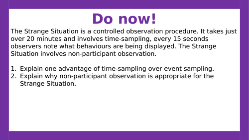 AQA A-level Psychology: Strange Situation. (Lesson 8 of Attachment ...