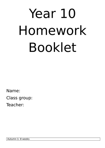Y10 homework tasks for entire year | Teaching Resources