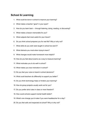 100 Questions To Get To Know Your Students | Teaching Resources