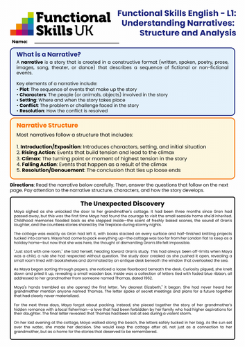 Functional Skills English - Understanding Narratives | Teaching Resources