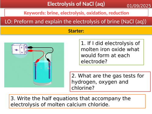 Electrolysis of NaCl - GCSE chemistry | Teaching Resources