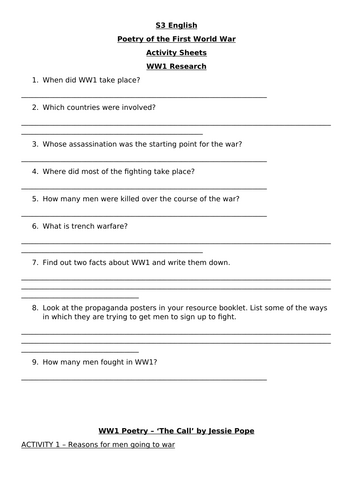 War Poetry Textual Analysis | Teaching Resources