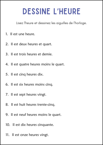 How to Tell Time Practice Activities Worksheets in French - Comment ...