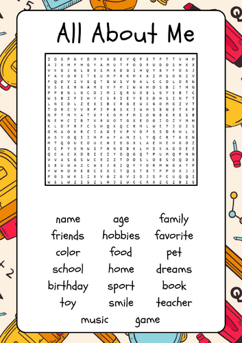 All About Me Word Search Puzzle Worksheet Activity | Teaching Resources