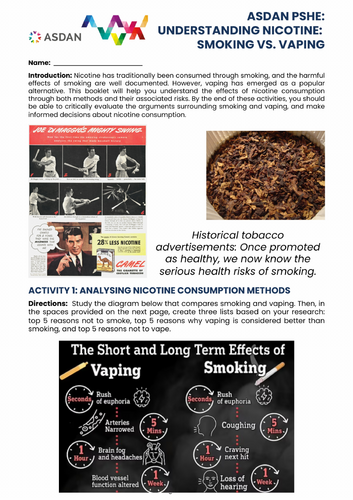 ASDAN PSHE - Tobacco and Drugs - Smoking vs Vaping - A4 | Teaching ...