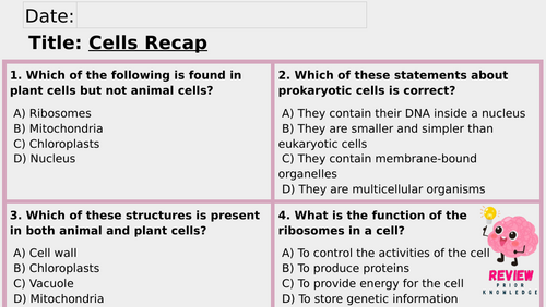 B1 Recap Lessons AQA GCSE Biology | Teaching Resources