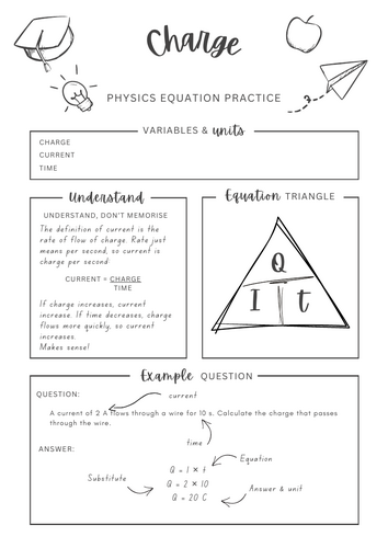 Charge equation - Physics equation worksheet | Teaching Resources