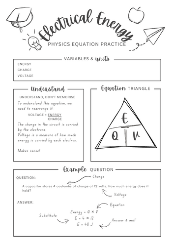 Electrical Energy EQV equation - Physics equation worksheet | Teaching Resources