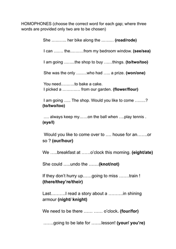 TEACHER RESOURCE: YEAR 4 HOMOPHONE EXERCISE: ENGLISH LANGUAGE ...