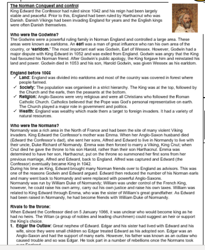 AQA GCSE History - Norman England - Short knowledge organiser ...
