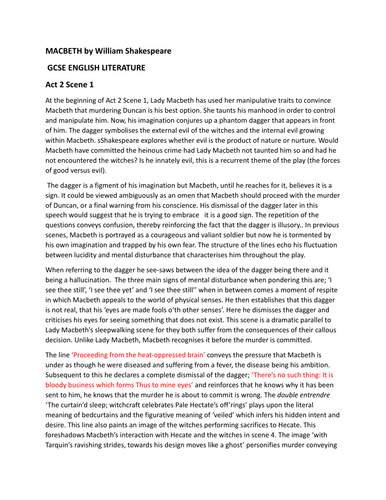 MACBETH ACT 2 SCENES I and II: WJEC GCSE ENGLISH LITERATURE SHAKESPEARE ...