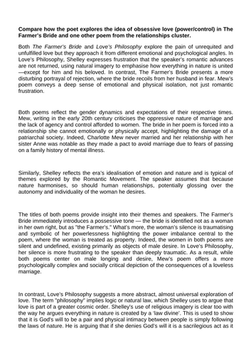 AQA Poetry Comparison The Farmer's Bride and Love's Philosophy ...