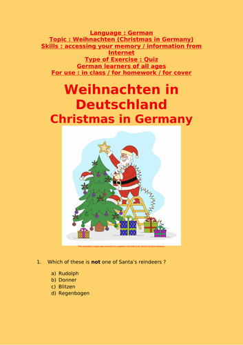 German, Weihnachten (Christmas in Germany), a quiz for German-learners ...