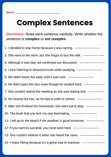 Complex Sentences Worksheets | Grammar Practice | Teaching Resources