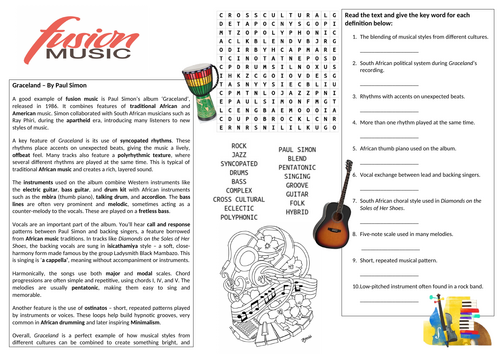 Fusion Music Worksheet (Cover Lesson) | Teaching Resources