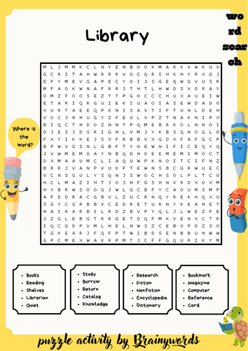 Library Word Search Puzzle Worksheet + Answer Key | Teaching Resources