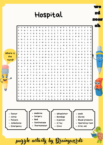 Hospital Word Search Puzzle Worksheet + Answer KeY | Teaching Resources