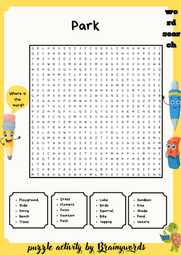 Park Word Search Puzzle Worksheet + Answer Key | Teaching Resources