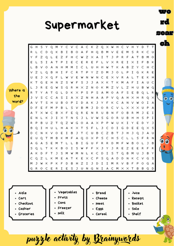 Supermarket Word Search Puzzle Worksheet + Answer Key | Teaching Resources
