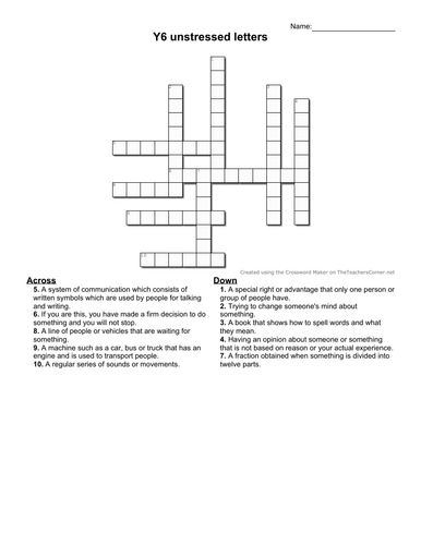 unstressed letters CROSSWORDS | Teaching Resources