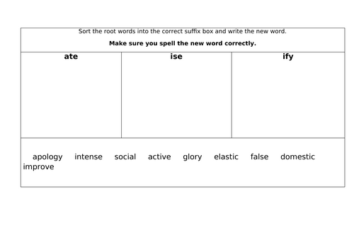 Adding ate, ise and ify to root words WORKSHEETS | Teaching Resources