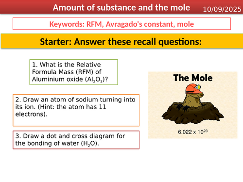 GCSE chemistry - Moles and Avogadro's constant. | Teaching Resources