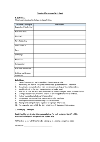 Structural Techniques Worksheet | Teaching Resources