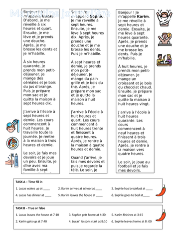 Daily routine French worksheet | Teaching Resources