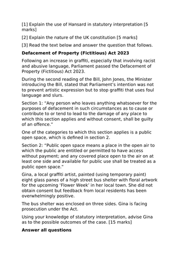 A-Level Law: 2024 Statutory Interpretation Question + Model + Plan ...