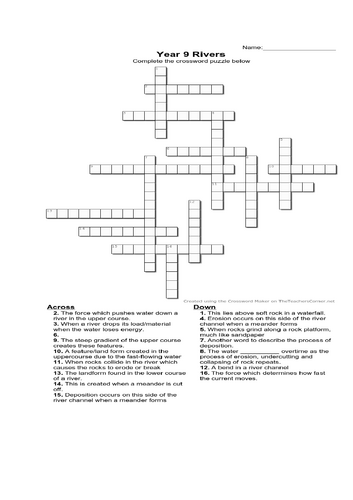 Rivers Processes & Landforms Crossword | Teaching Resources