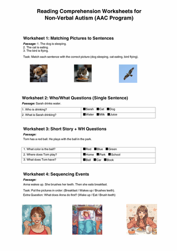 Text based Reading Comprehension Worksheets for Non Verbal Autism | AAC ...