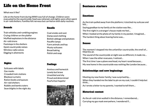 Life on the Home Front (WWII) - Sensory words, phrases and sentence ...