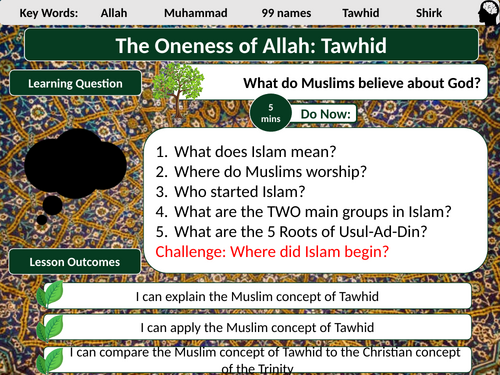 AQA Muslim Beliefs L5- The Oneness of Allah | Teaching Resources