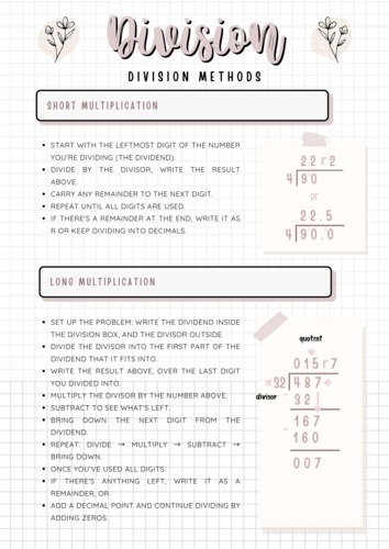 Division Poster – Step-by-Step Visual Guide for Long & Short Division ...