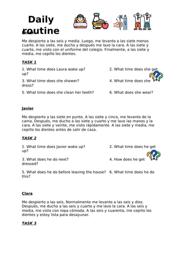 Spanish daily routine | Teaching Resources