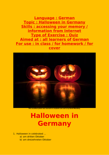 German, Quiz, Halloween in Germany, for all learners of German ...