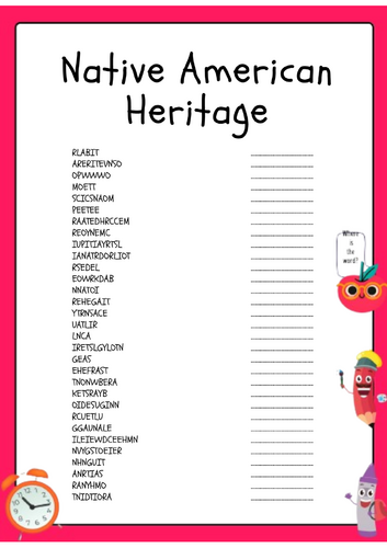 Native American Heritage Word Scramble Activity Worksheet | Teaching ...