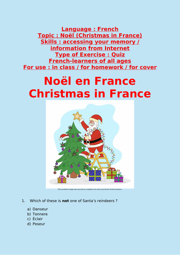 French, Noël en France (Christmas in France), quiz, for all learners of ...