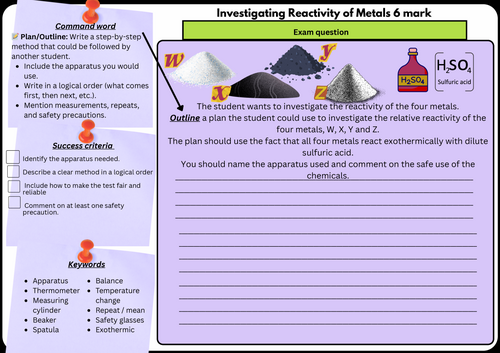 Investigating Reactivity of Metals – 6 Mark | Scaffolded/Differentiated ...