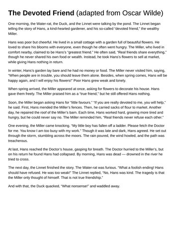 The Devoted Friend (Oscar Wilde, adapted) – Reading Comprehension ...