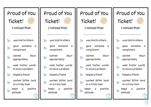 Proud of You Tickets – Positive Behaviour Recognition (Printable PDF ...