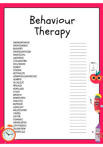 Behaviour Therapy Word Scramble Puzzle Worksheet | Teaching Resources
