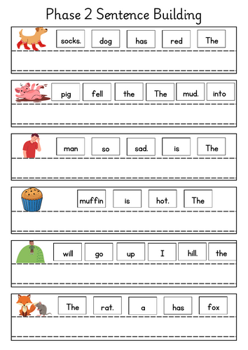 Phase 2 Sentence Building Writing Worksheets | Teaching Resources